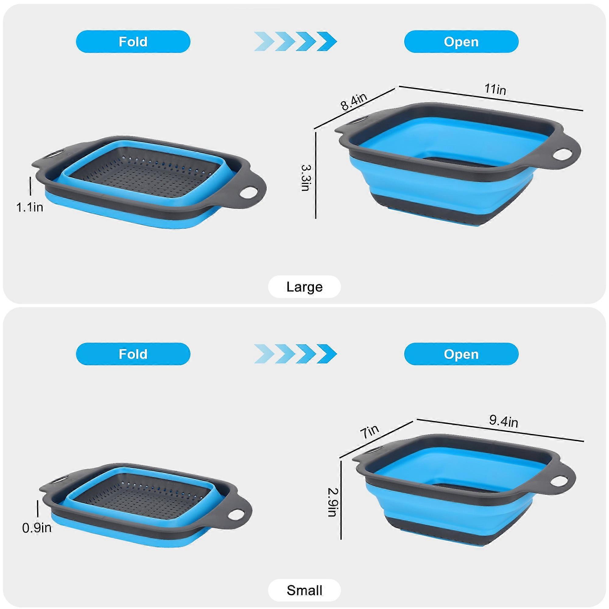 Set of 2 Silicone Folding Colanders (Large + Small) for Pasta and ...