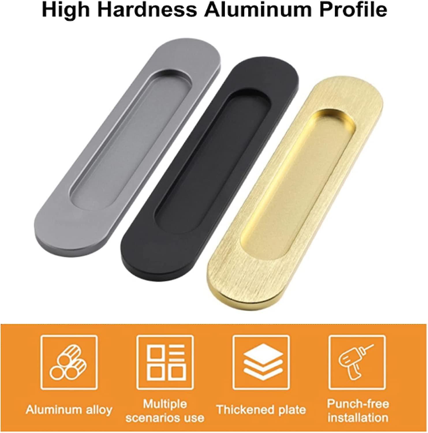 Set Of 2 Self Adhesive Matte Black Aluminum Alloy Oval Sliding Door ...