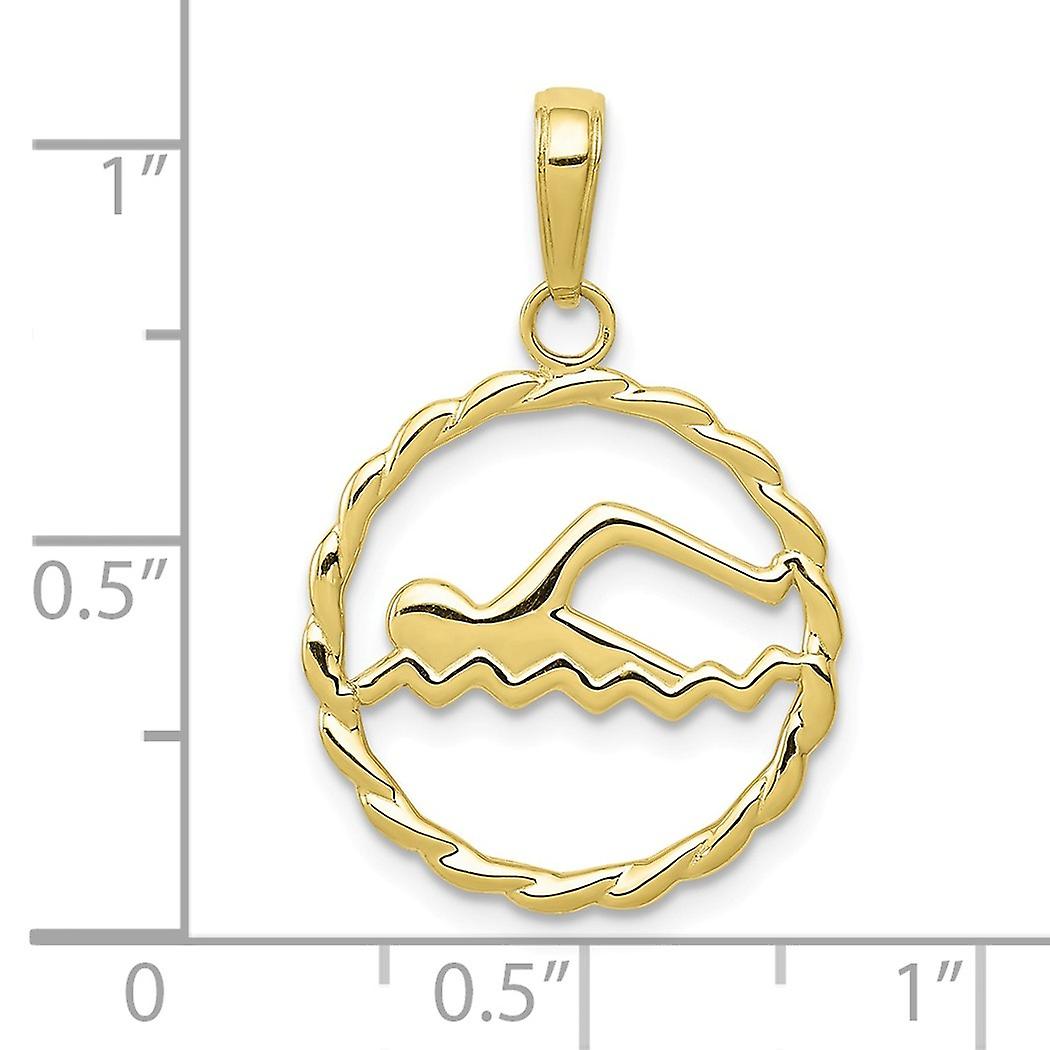10k Gold Swimmer Inside Round Leaf Frame Charm Pendant Necklace Jewelry ...