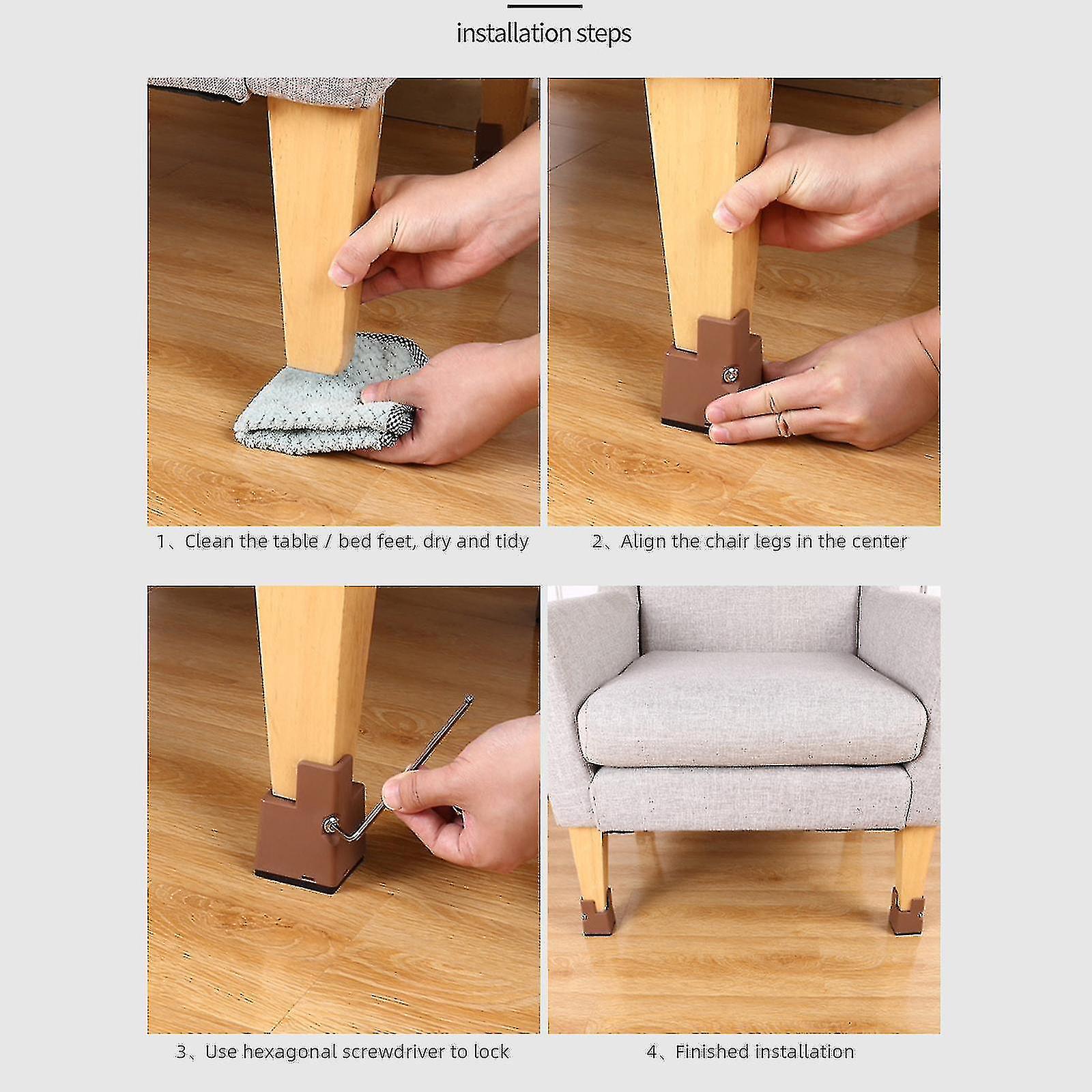 4x Bed Furniture Risers 5/10cm Heavy Duty Adjustable Desk Lifts Leg ...