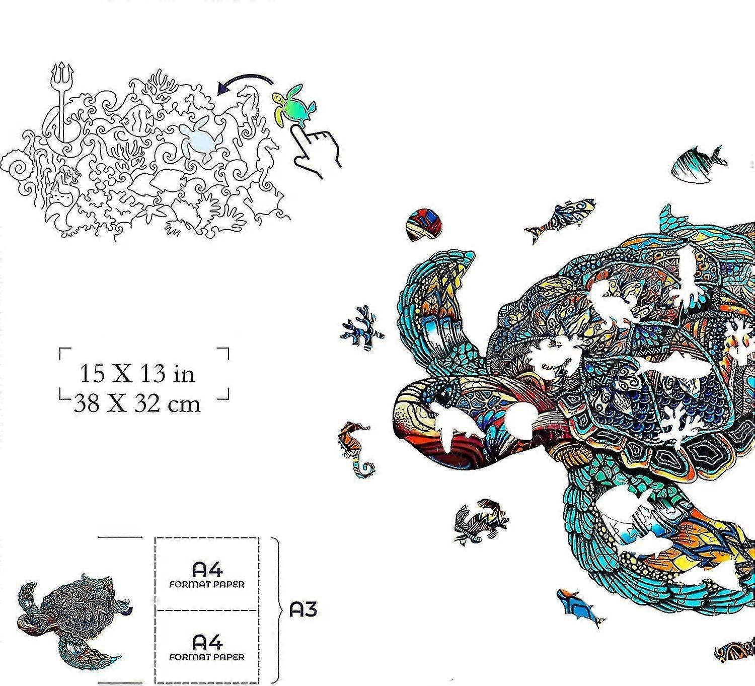 Turtle Wooden Puzzle Unique Shaped Animal Wooden Puzzle 23*20cm, 100 ...