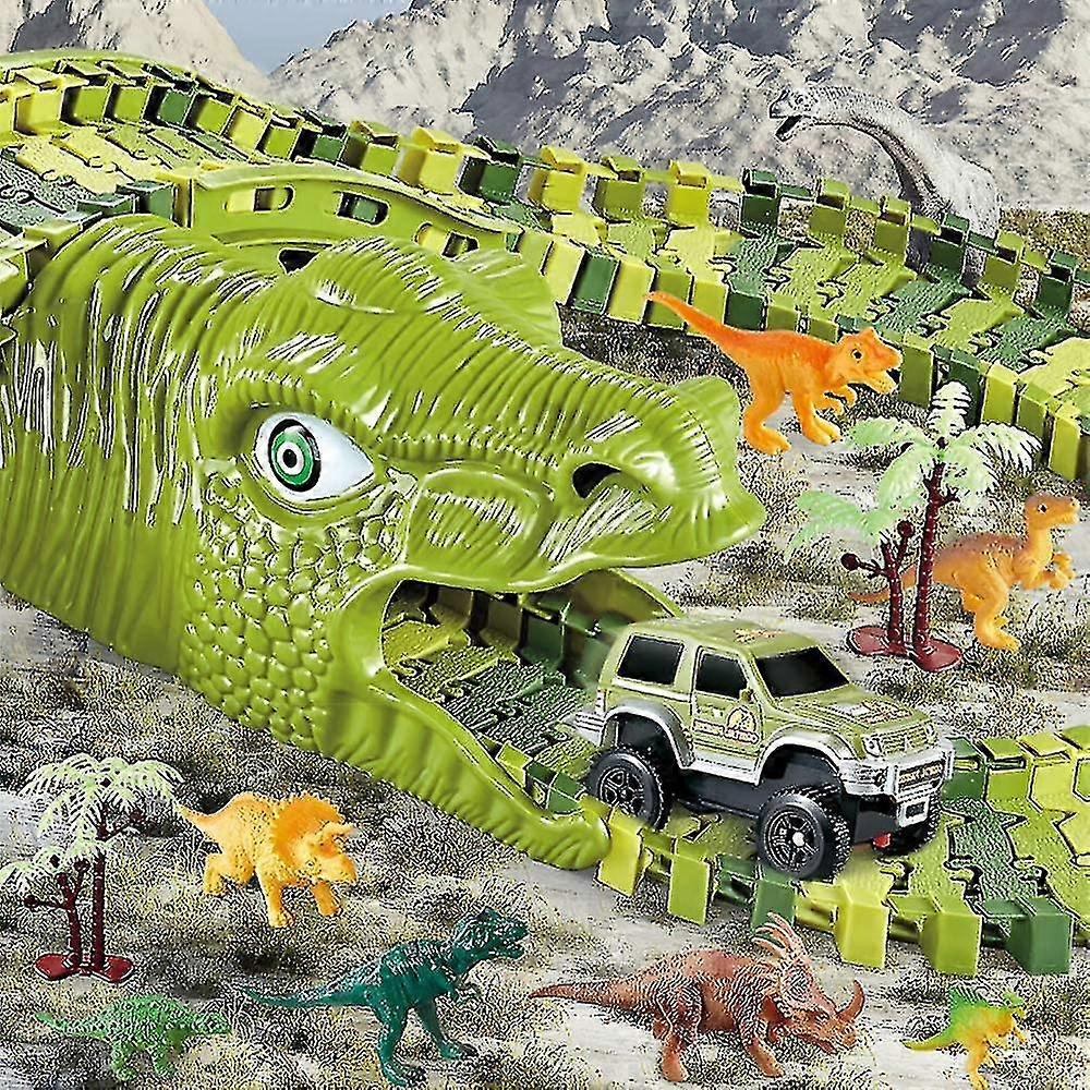 Dinosaur Track Car Toy Set - 200 Pcs Flexible Track Playset DIY ...