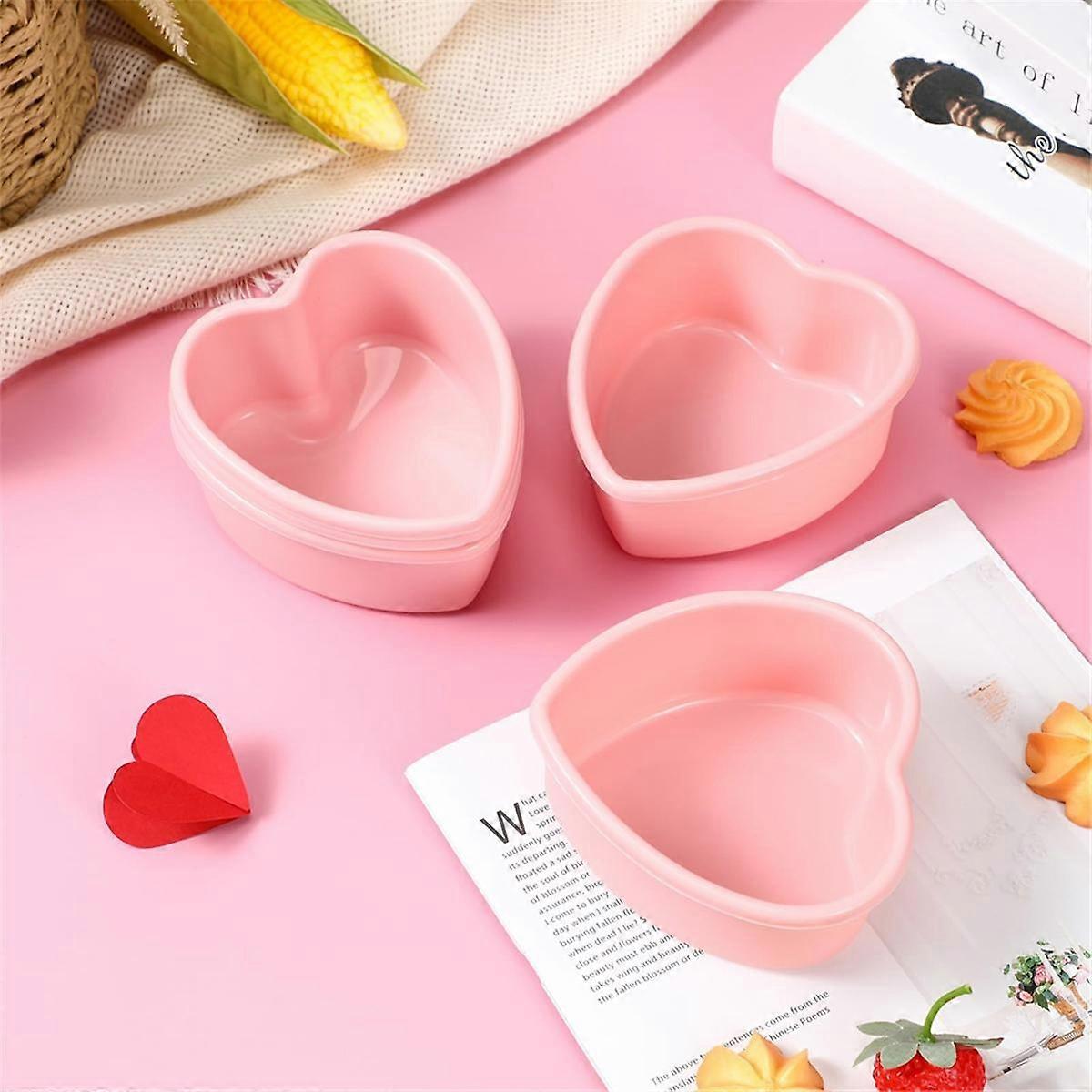 12 Pcs Heart Shaped Cake Pans Pink Silicone Mini Heart Cake Pan for ...
