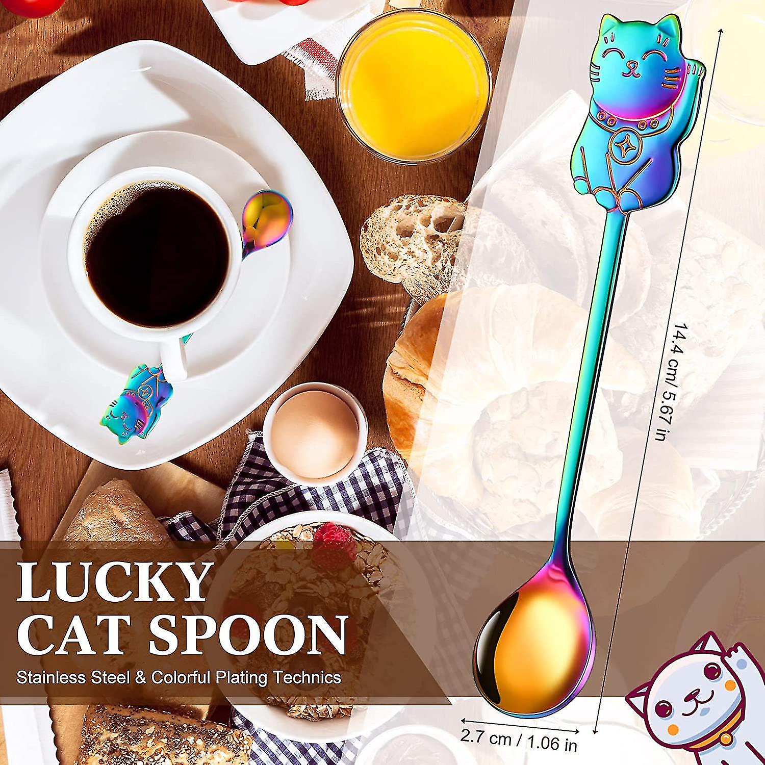 Stainless Steel Coffee Spoon Happy Cat Dessert Tea Ice Cream Spoon ...