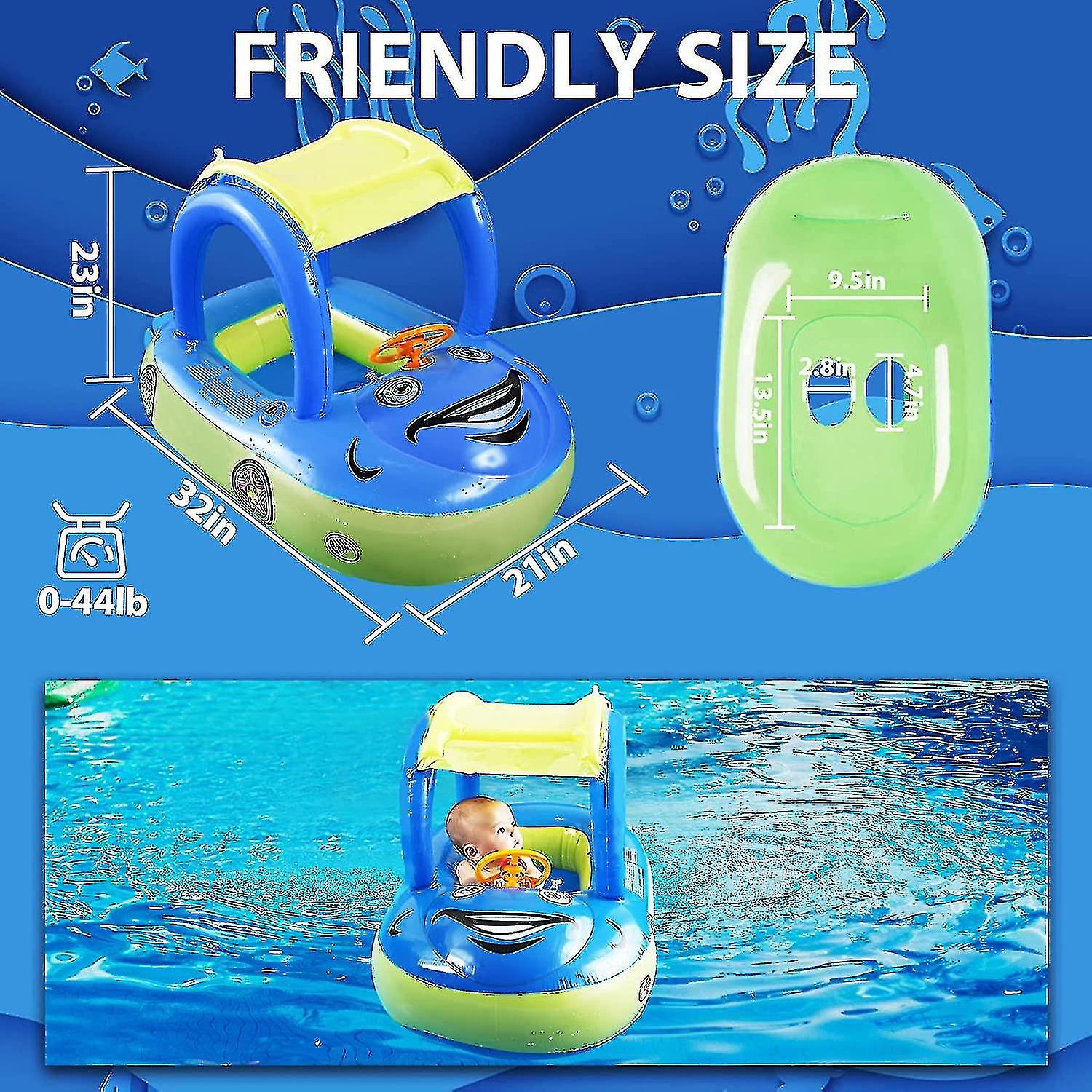 Baby Inflatable Pool Float With Canopy, Car Shaped Swim Float Boat For Infant Toddler Kids ...