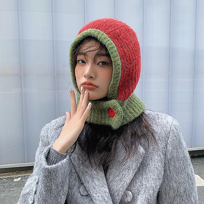 French hat female winter neck warmer scarf integrated niche knitted ...