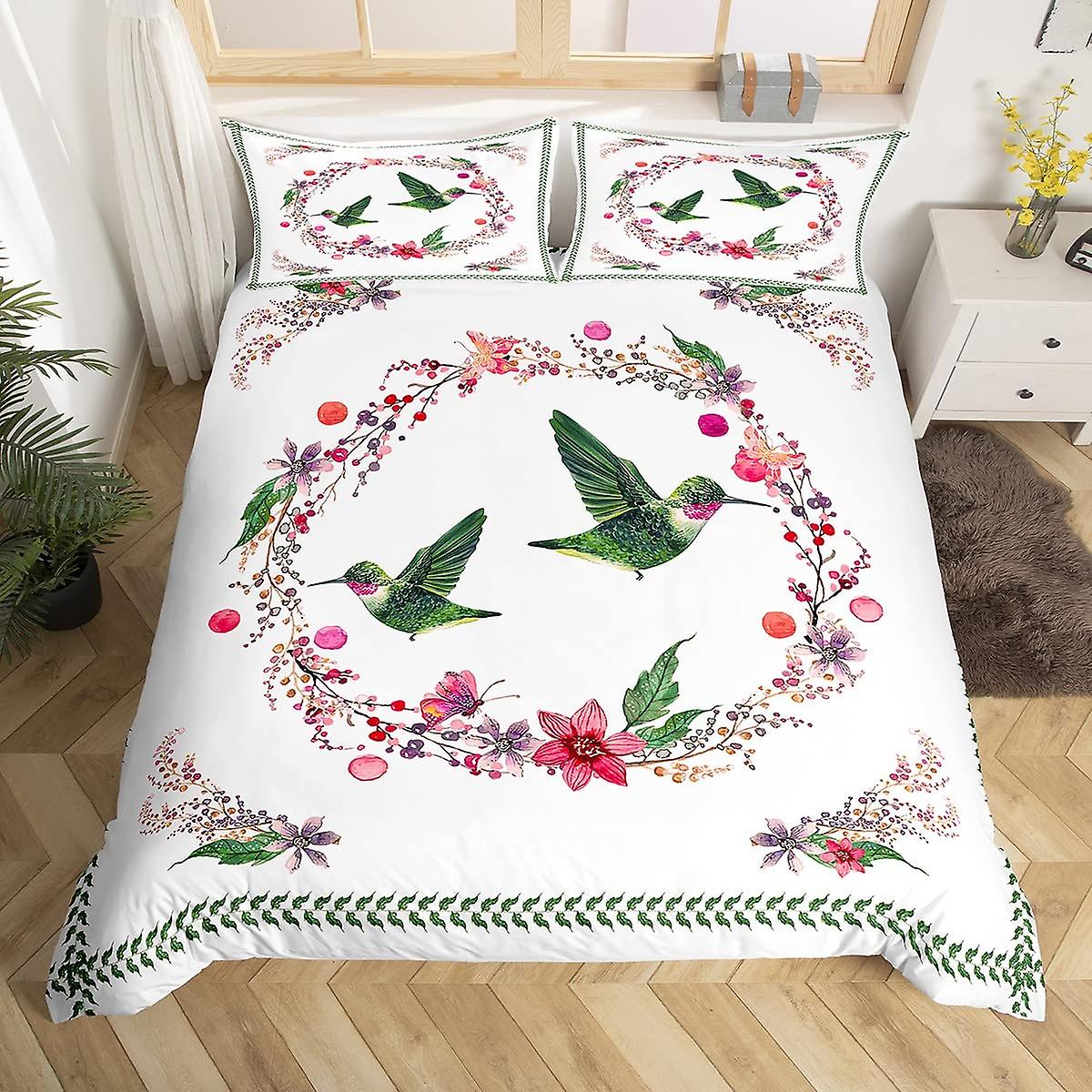 Floral Hummingbird King Queen Double Duvet Cover Blooming Flowers ...