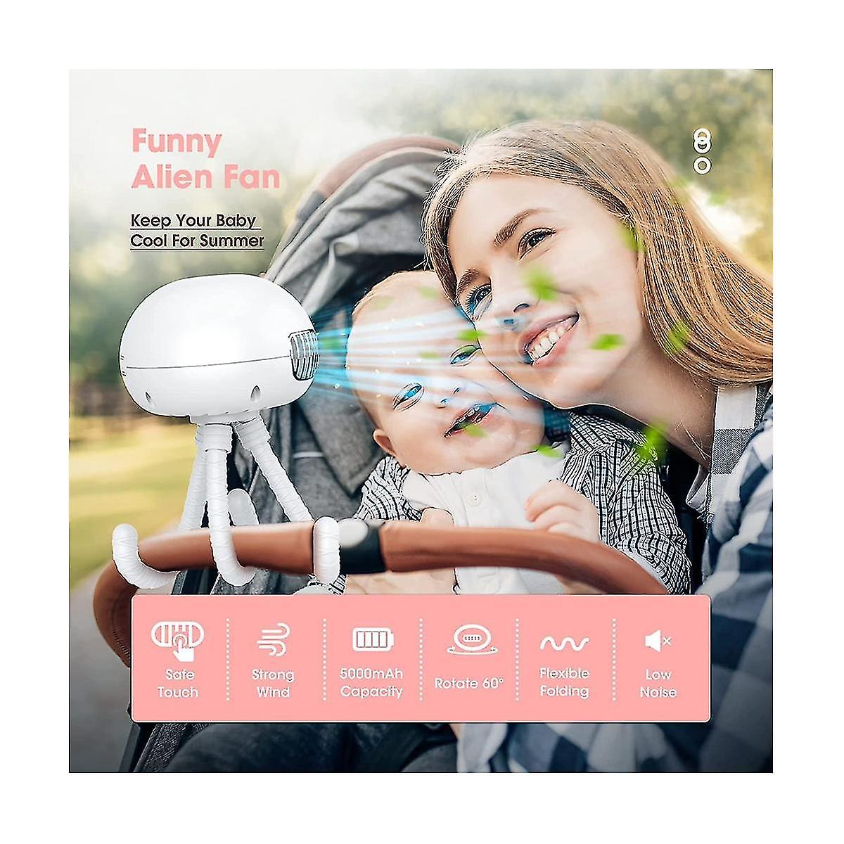 Stroller Fan, 4000 Mah Portable Fan Clip On Fan, Non- Battery Operated ...