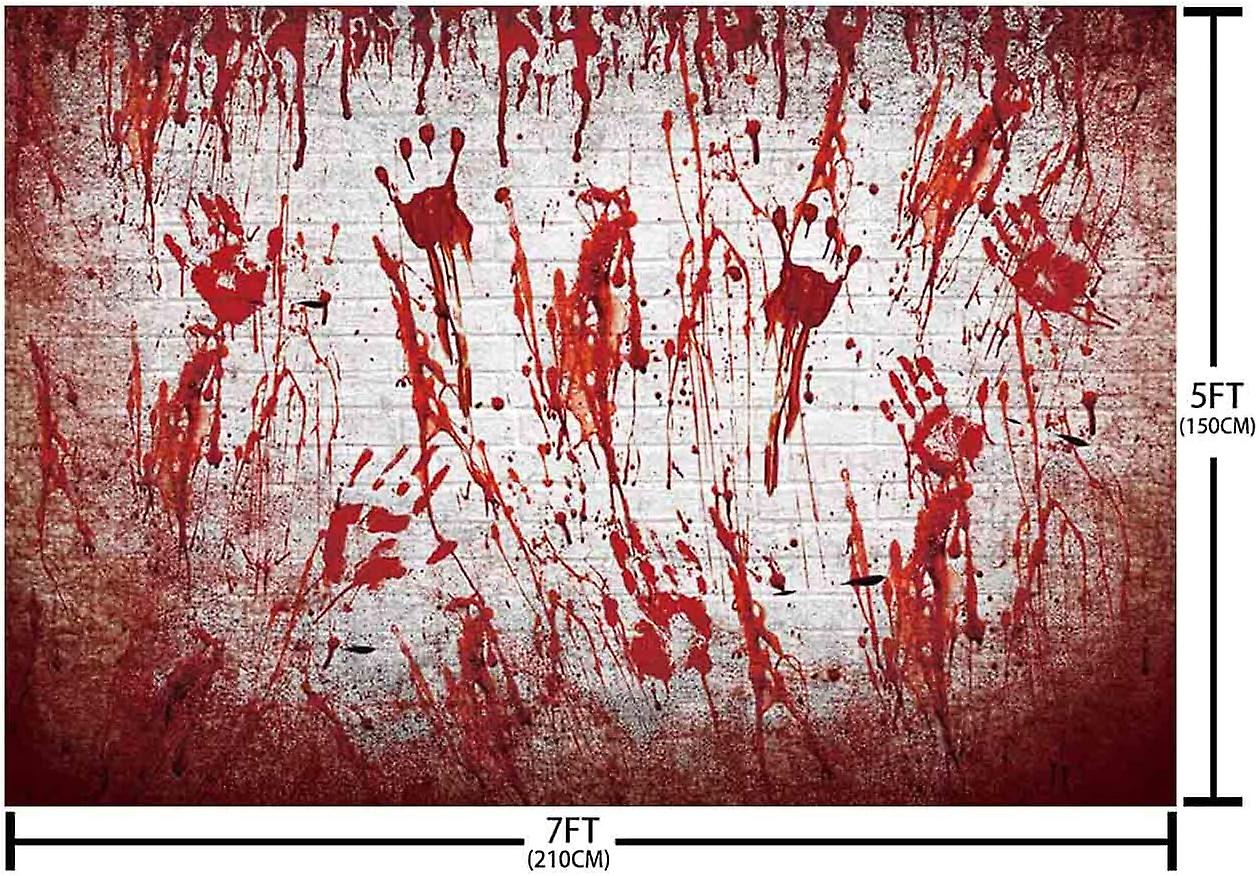7x5ft Halloween Bloody White Brick Wall Backdrop Handprint Bloodstain ...