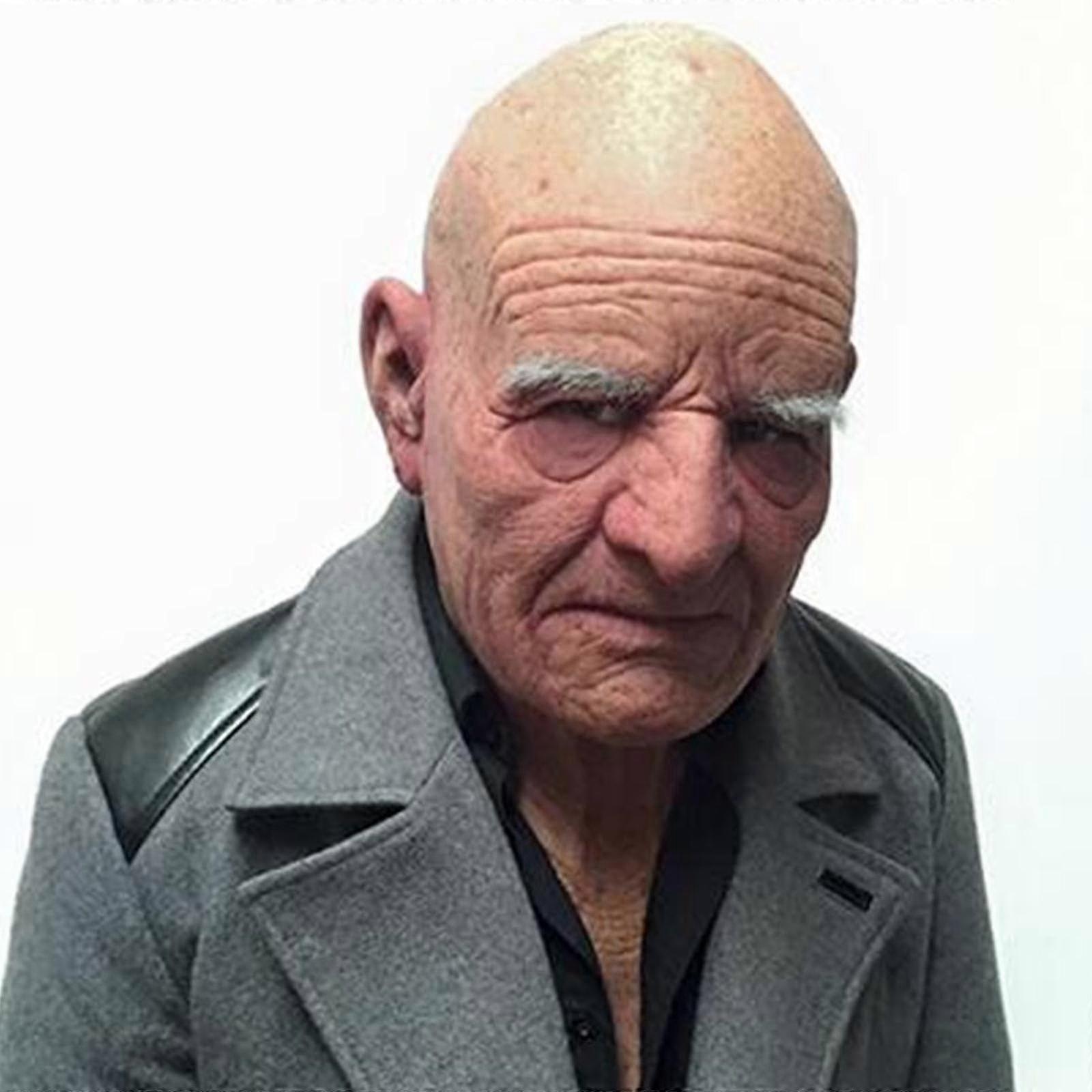 Bald Old Man Mask Halloween Bald White Eyebrow Old Man Mask Simulated ...