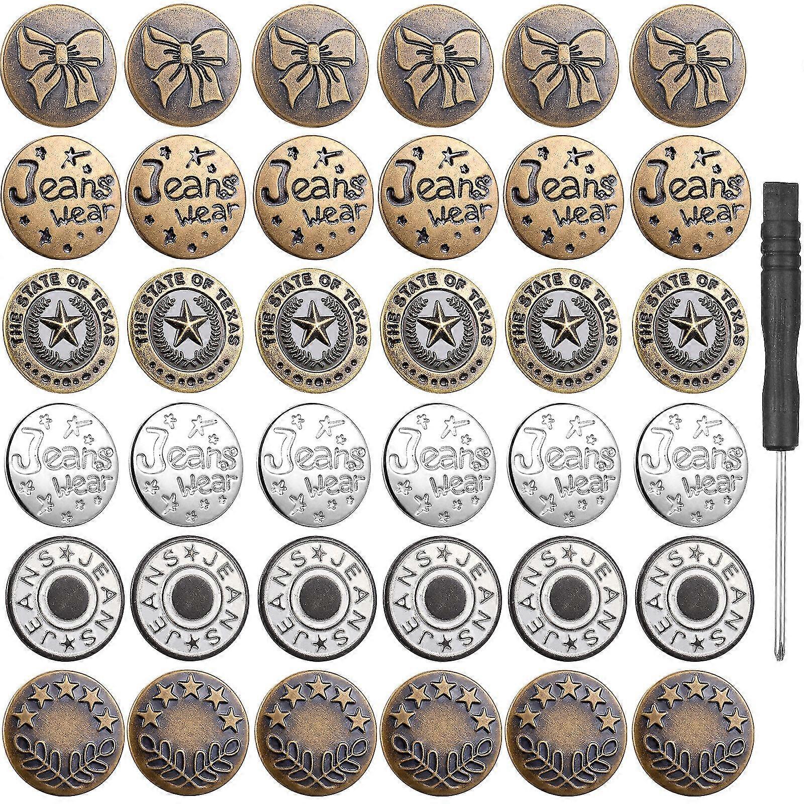 36 Pcs Jeans Buttons No-Sew Removable Copper Jeans Replacement Buttons ...