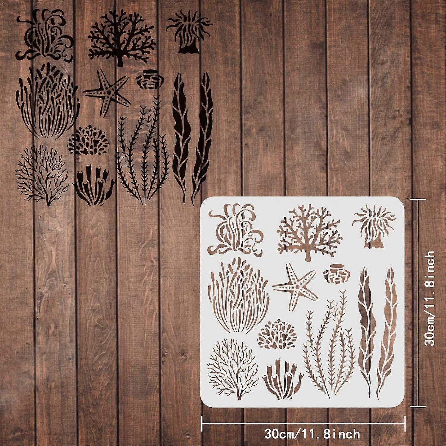 DIY Seaweed Stencil 11.8x11.8 inch Seagrass Stencil Coral Drawing Stencil Sea Plant Stencil Sea ...