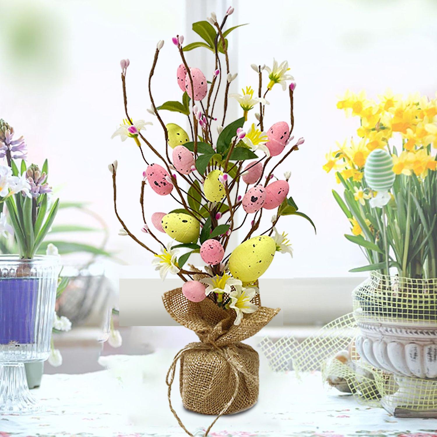Easter Tabletop Tree Decoration Fake Silk Flowers & Mini Colorful ...