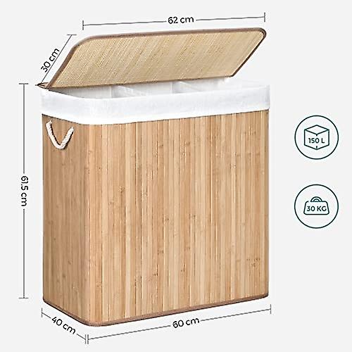 Large bamboo laundry basket with lid and sortable sections | Fruugo UK