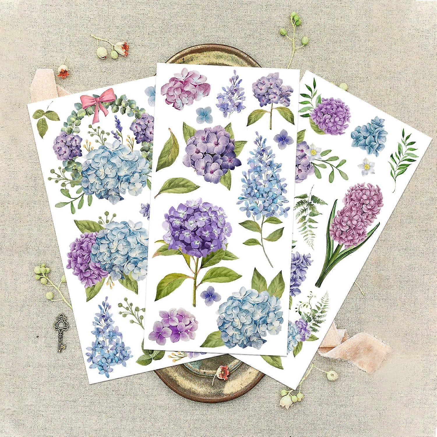 3Pcs Hydrangeas Flower Theme Decor Transfers 6x12inch Floral Art ...