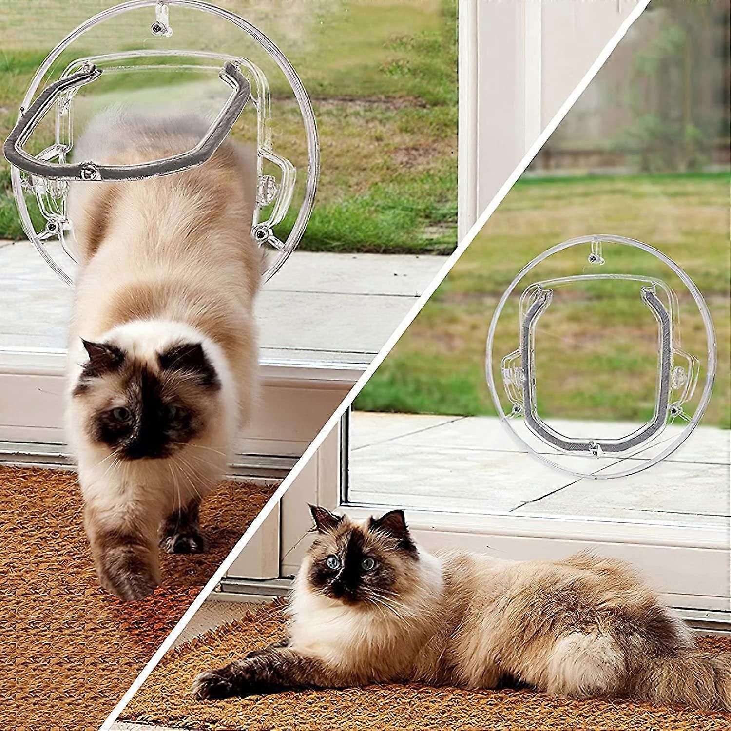 Pet Door Transparent 4-Way Locking for Cats & Small Dogs, Round Cat ...