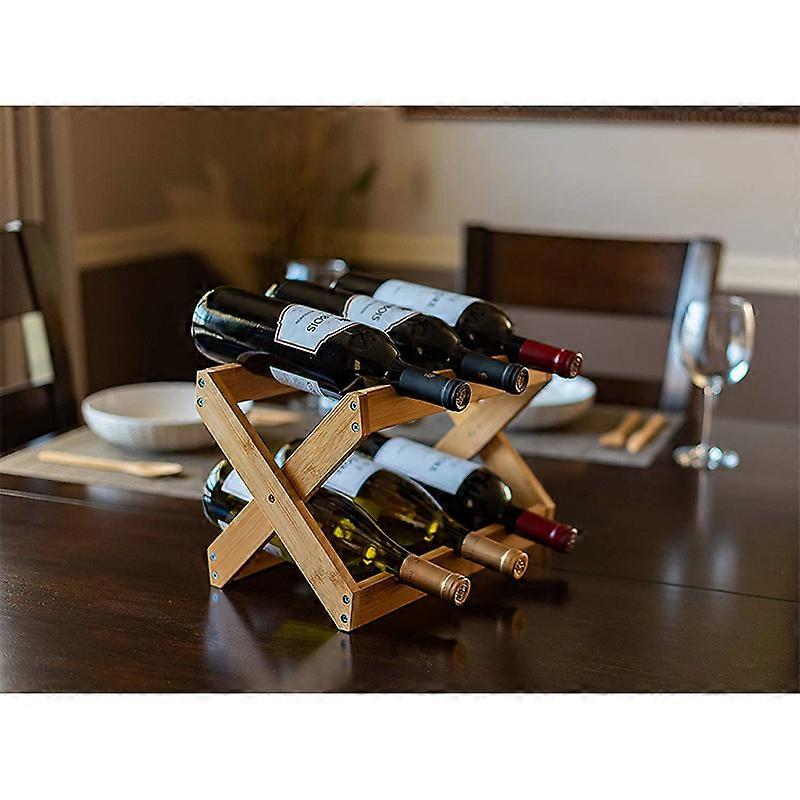 Bamboo Wine Rack, X Shape, 6 Bottles, Rustic, Small, Folding Wine Rack ...
