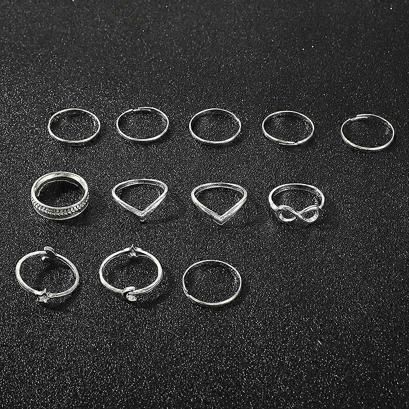Set of 12 Vintage Style Silver Rings for Women and Girls, Star and Moon ...
