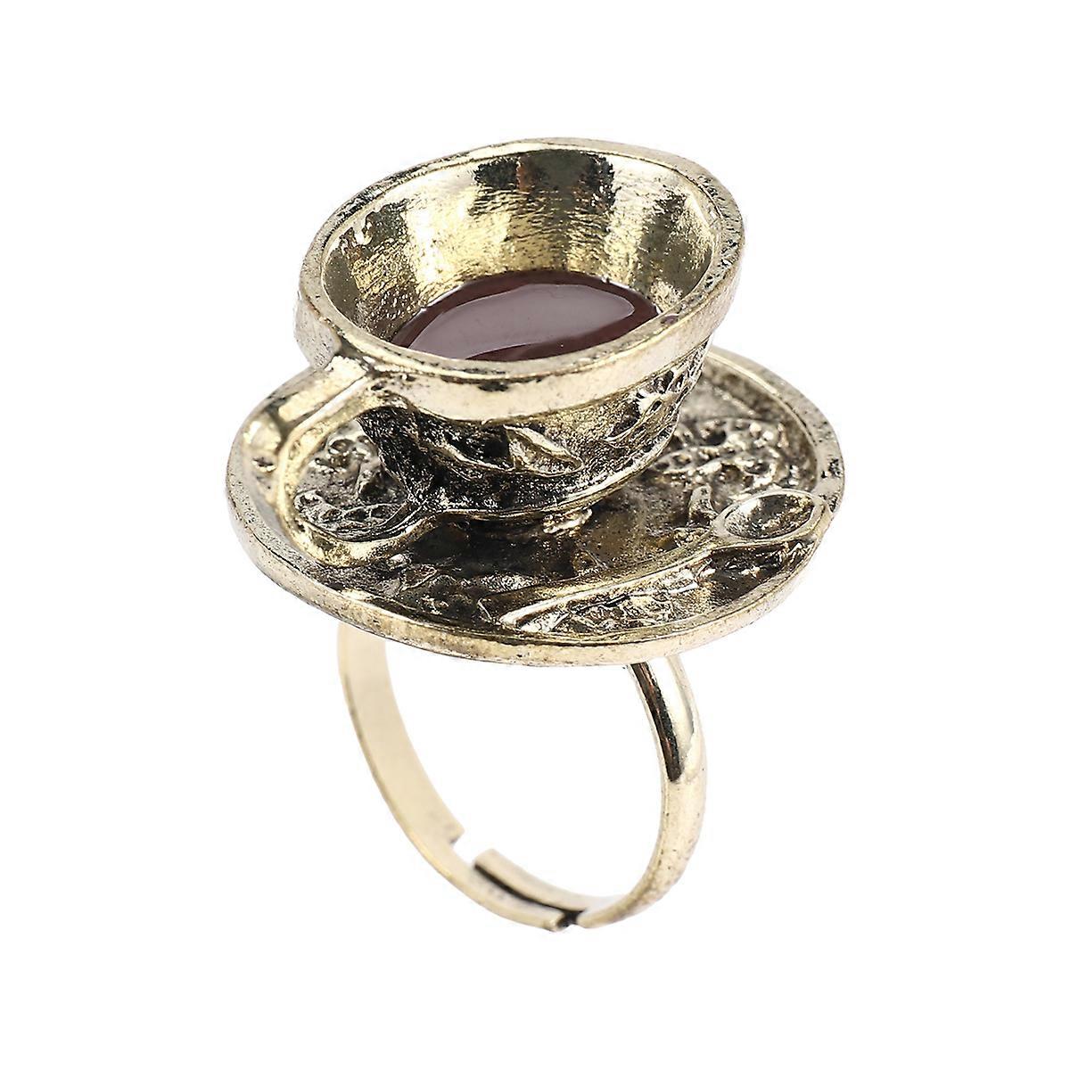 Metal Retro Coffee Tea Cup Finger Ring Adjustable Fashion | Fruugo UK