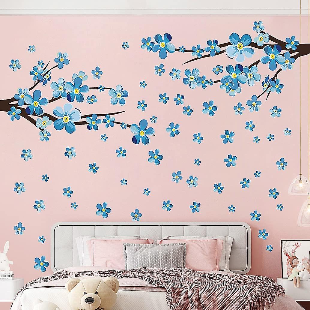 3d Blue Plum Blossom Wall klistremerker, fugler og blomster pastoral ...