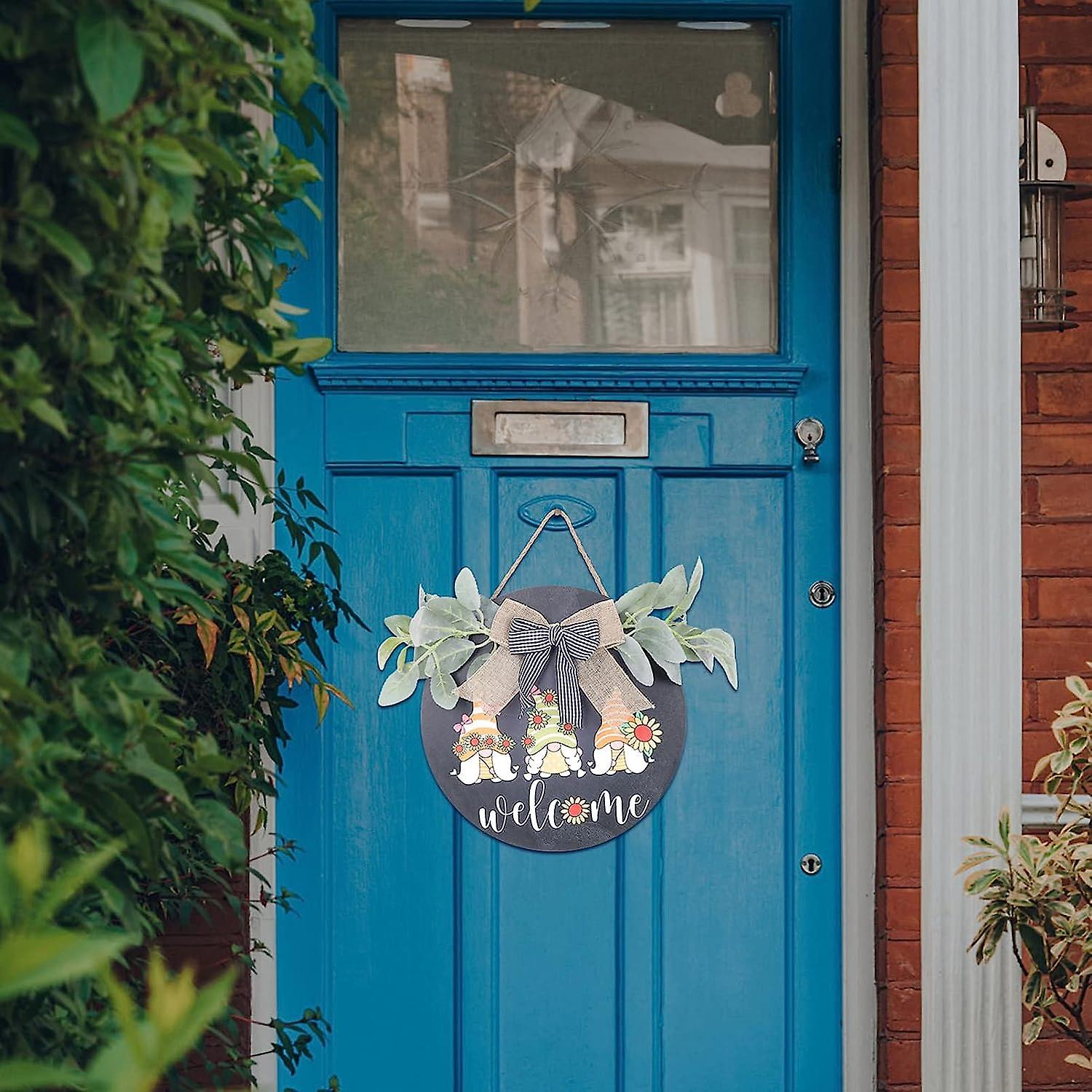 Welcome Wreath Sign Gnome Sunflower Welcome Front Door Sign Hanging ...