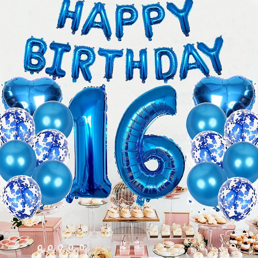 Balloons 16th Birthday Decoration Boys, Blue Birthday Decoration 16 ...