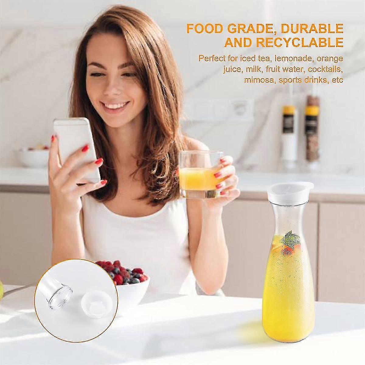 2pcs 1.6l Plastic Water Carafes With White Flip Tab Lids- Food Grade ...