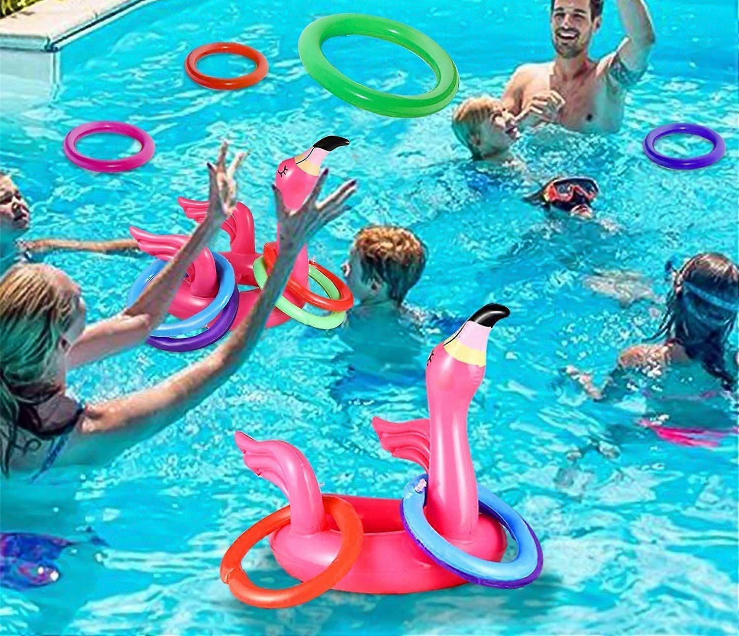 15 Pieces Inflatable Flamingo Pool Toys Ring Toss Game Party ...
