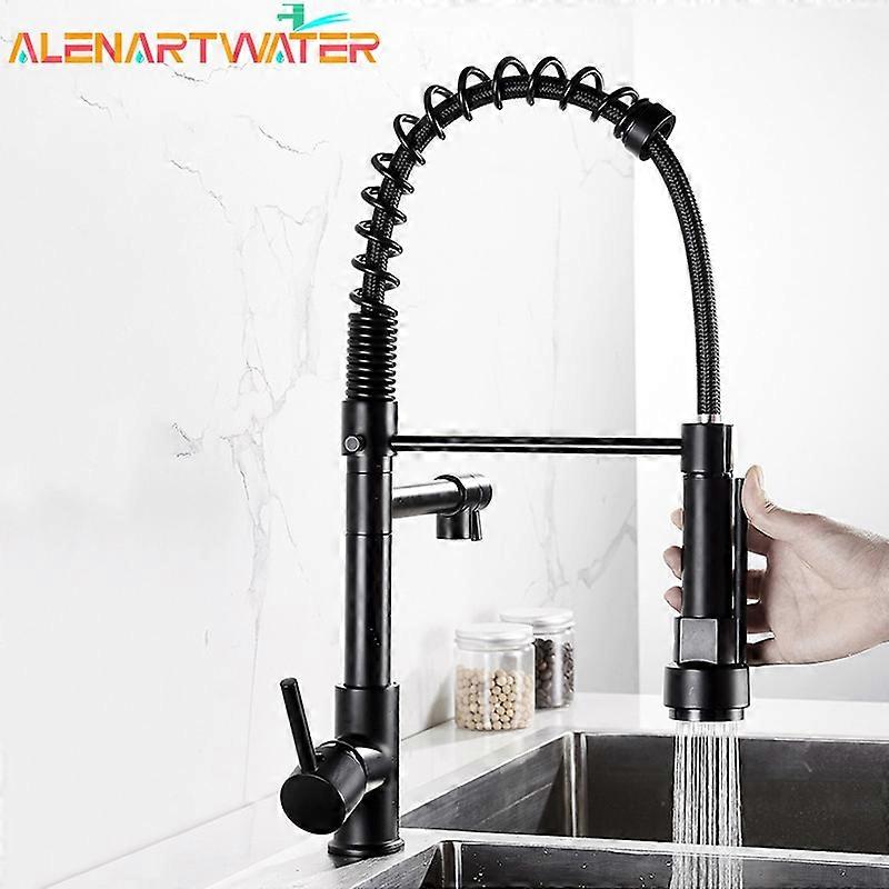Black Spring Kitchen Faucet Pull Out Side Sprayer Dual Spout 360 ...
