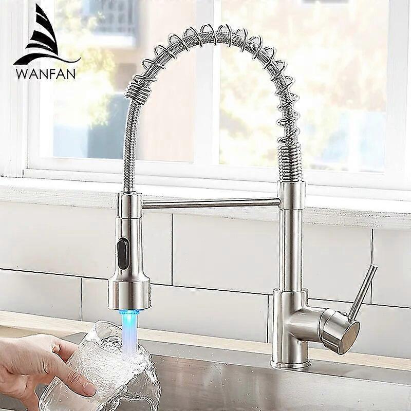 LED Kitchen Faucets Brush Brass Faucets for Kitchen Sink Single Lever ...