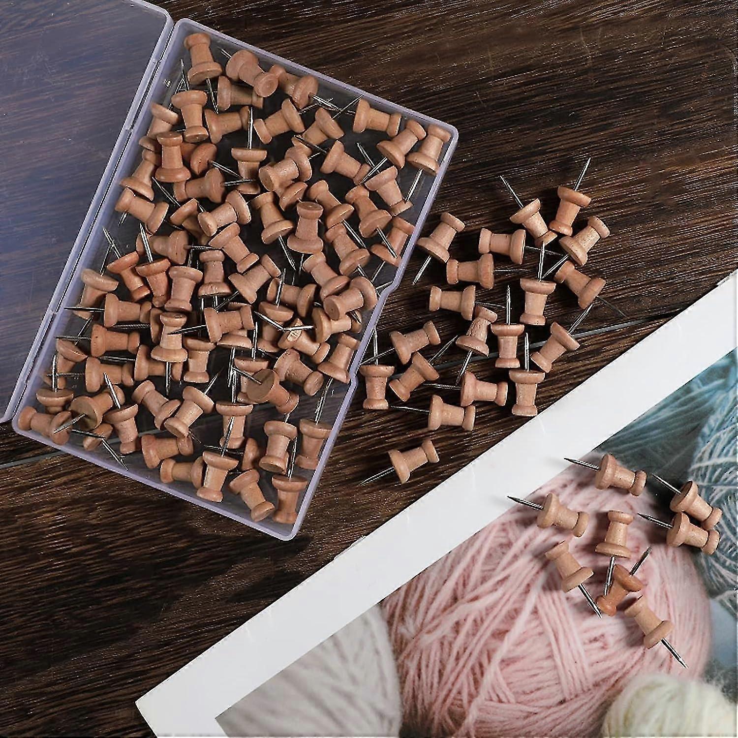 100 Pieces Wood Push Pins Map Push Pins Marking Pins Map Push Pins with ...