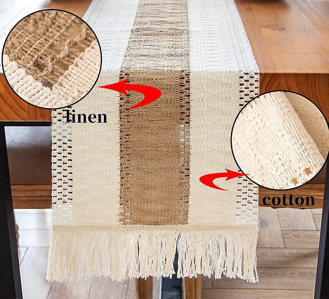 Table Runner With Tassels Cotton Hessian Table Runner, Boho Coffee ...