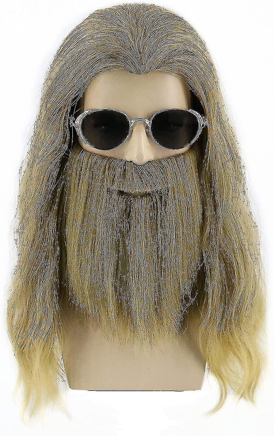 Fat Thor Wig With Beard Mens Long Curly Ash Blonde Wig Halloween ...