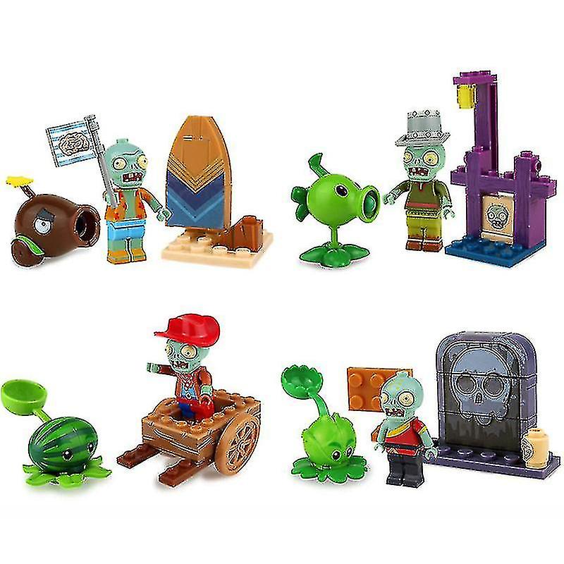 A Set Of 4 Plants Vs. Zombies Small Particle Building Blocks Zombie Pea ...