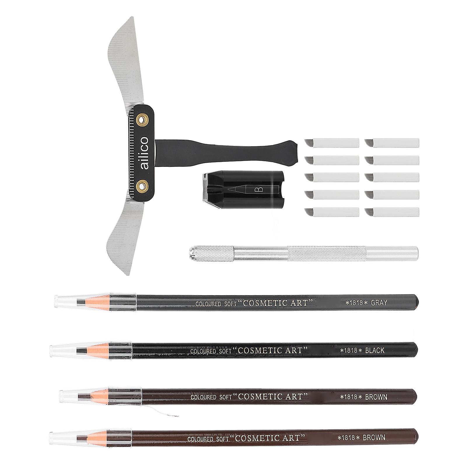 Microblading Eyebrow Kit with 4 Pencils, Needles, P17 Pen, and ...