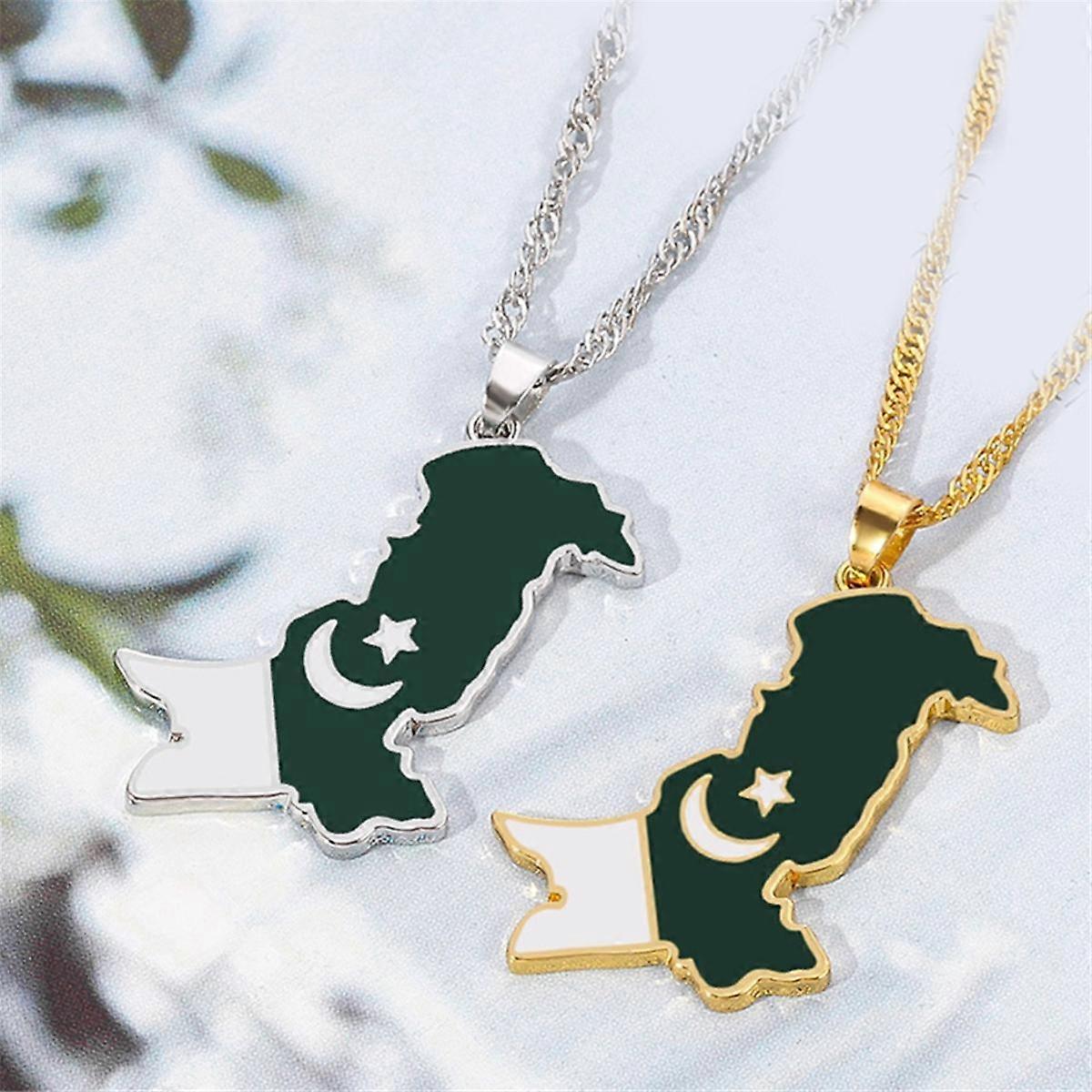 Gold Pakistan Map Flag Pendant Necklaces Stainless Steel Pakistani ...