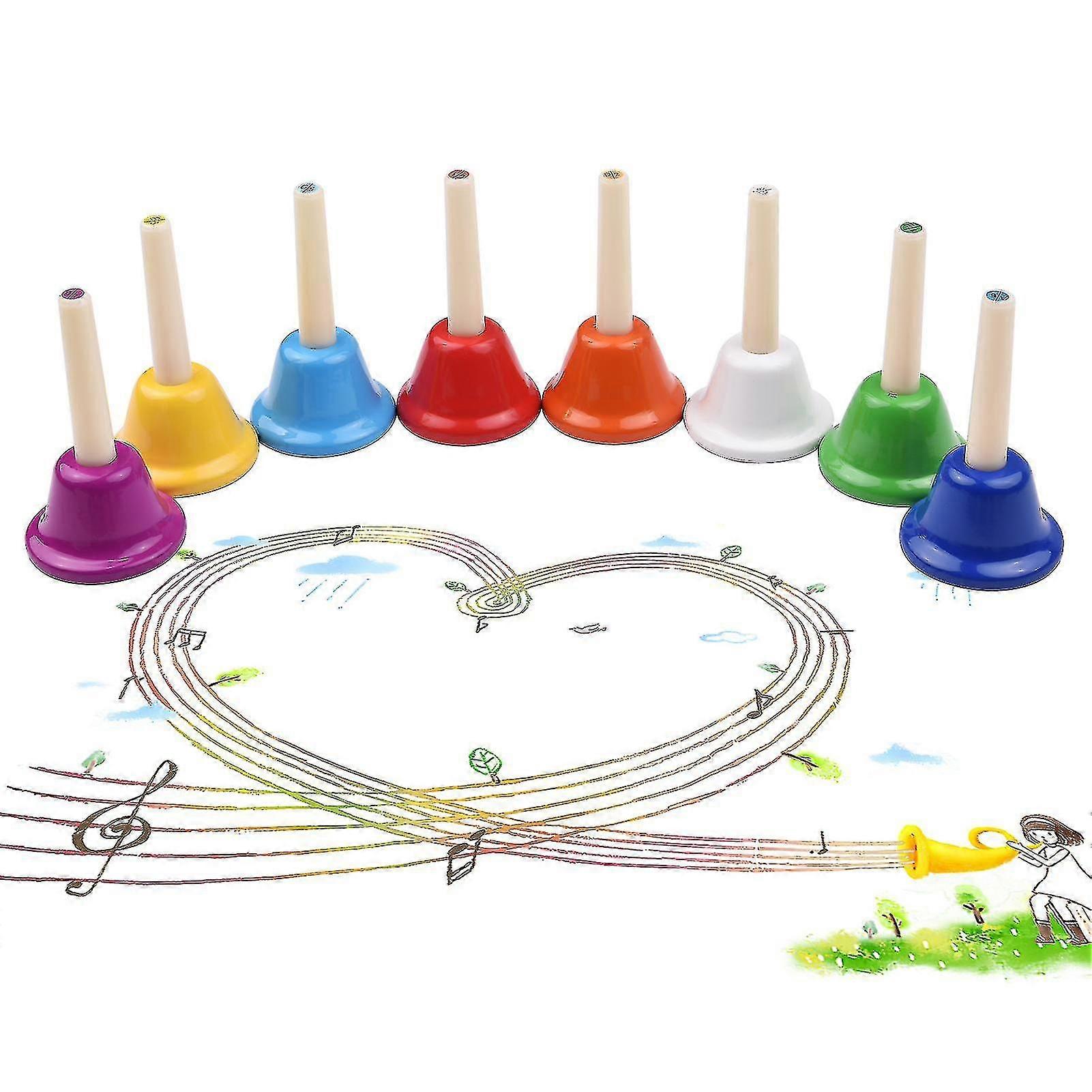 8pcs Colorful Handbell 8 Note Diatonic Metal Hand Bells Set Tinkle ...