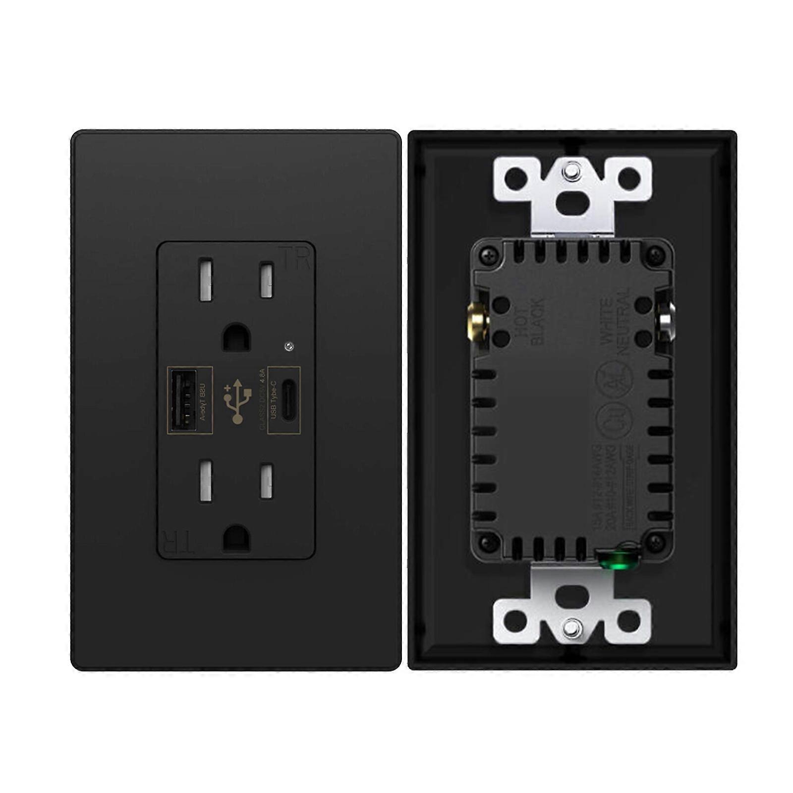 4.8A USB Type C Wall Outlet Duplex Receptacle 15 Amp Tamper Resistant ...