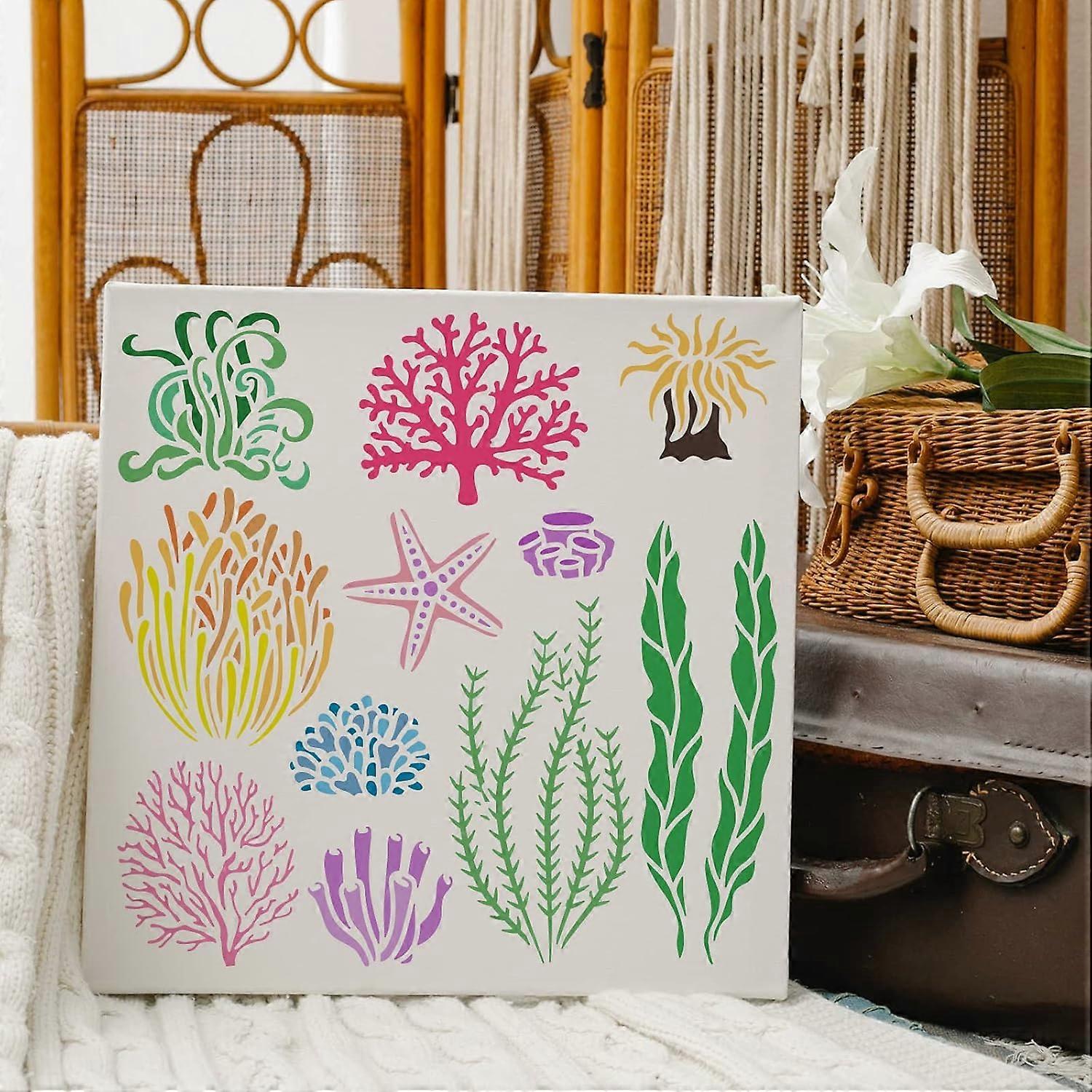 DIY Seaweed Stencil 11.8x11.8 inch Seagrass Stencil Coral Drawing Stencil Sea Plant Stencil Sea ...