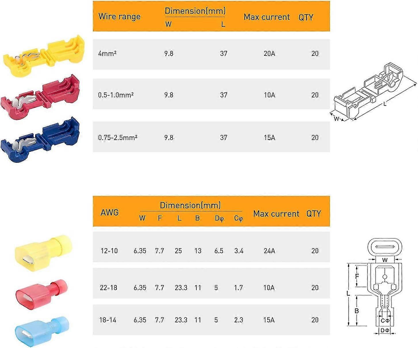 Electrical T-connector Wire Connector, 120 Pieces Of Electrical T Tap ...