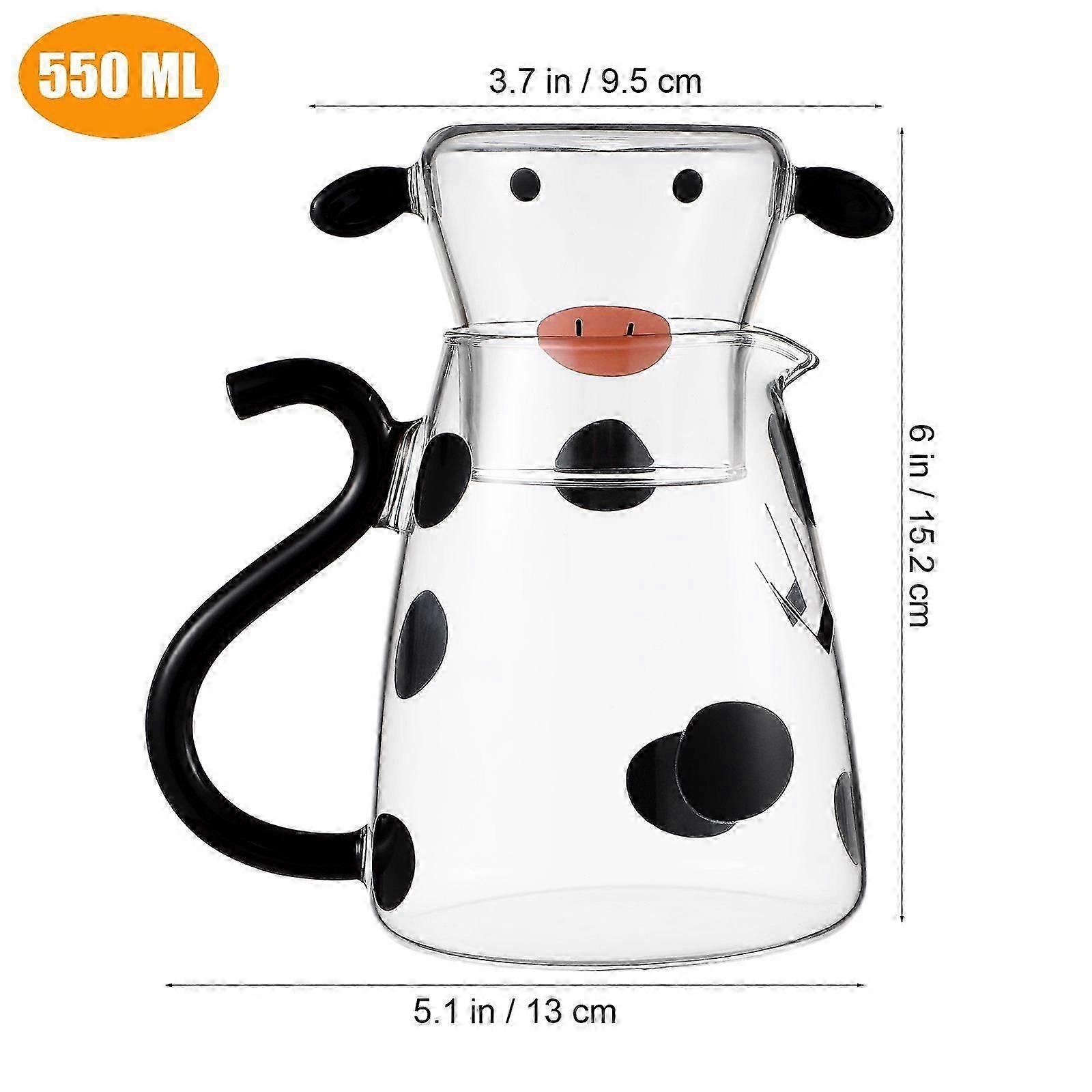 Cartoon Kettle with Cup Lovely Cow Shape Glass Kettle Tea Pot Coffee Pot Juice Dispenser with ...