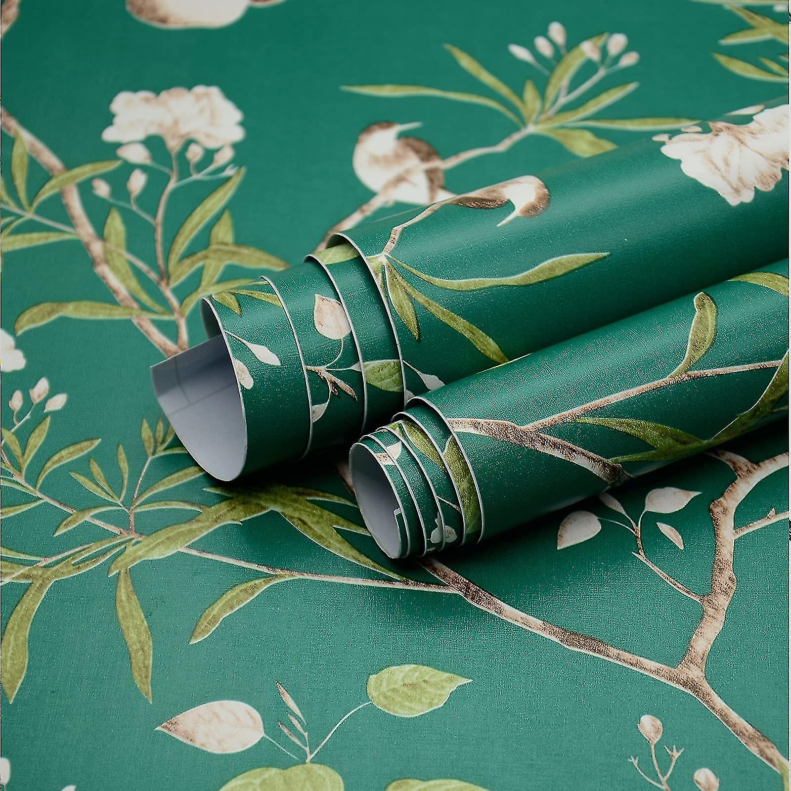 Grön blommig peeling och pinne tapeter vintage blomma och fågel tapeter avtagbar tapet själv ...