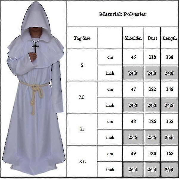 Adult Monk Hooded Robe Cloak Cape Friar Medieval Priest Cosplay Costume ...