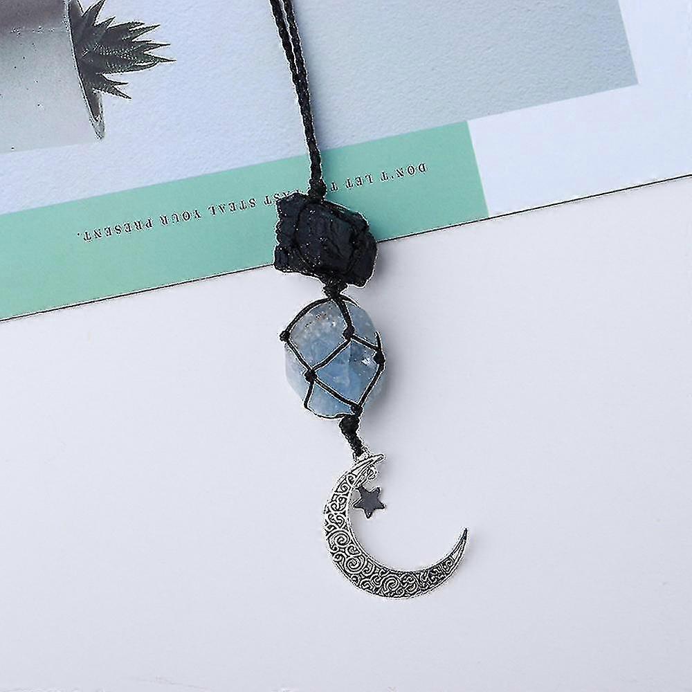 Veeki Hanging Car Charm - Black Tourmaline & Blue Calcite - Dangling ...