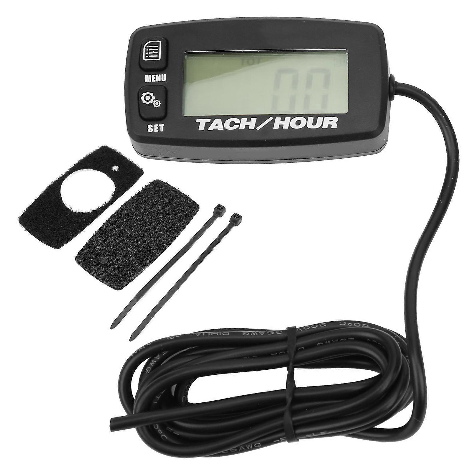 LCD Backlit Gauge Resettable Inductive Tachometer Hour Meter for 2/4 ...