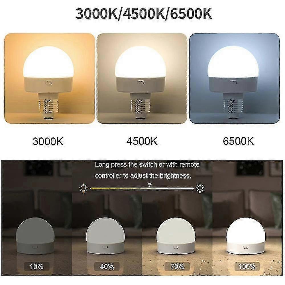 2Pcs E27 Rechargeable Light Bulb 3 Color Temperatures Table Lamp with ...