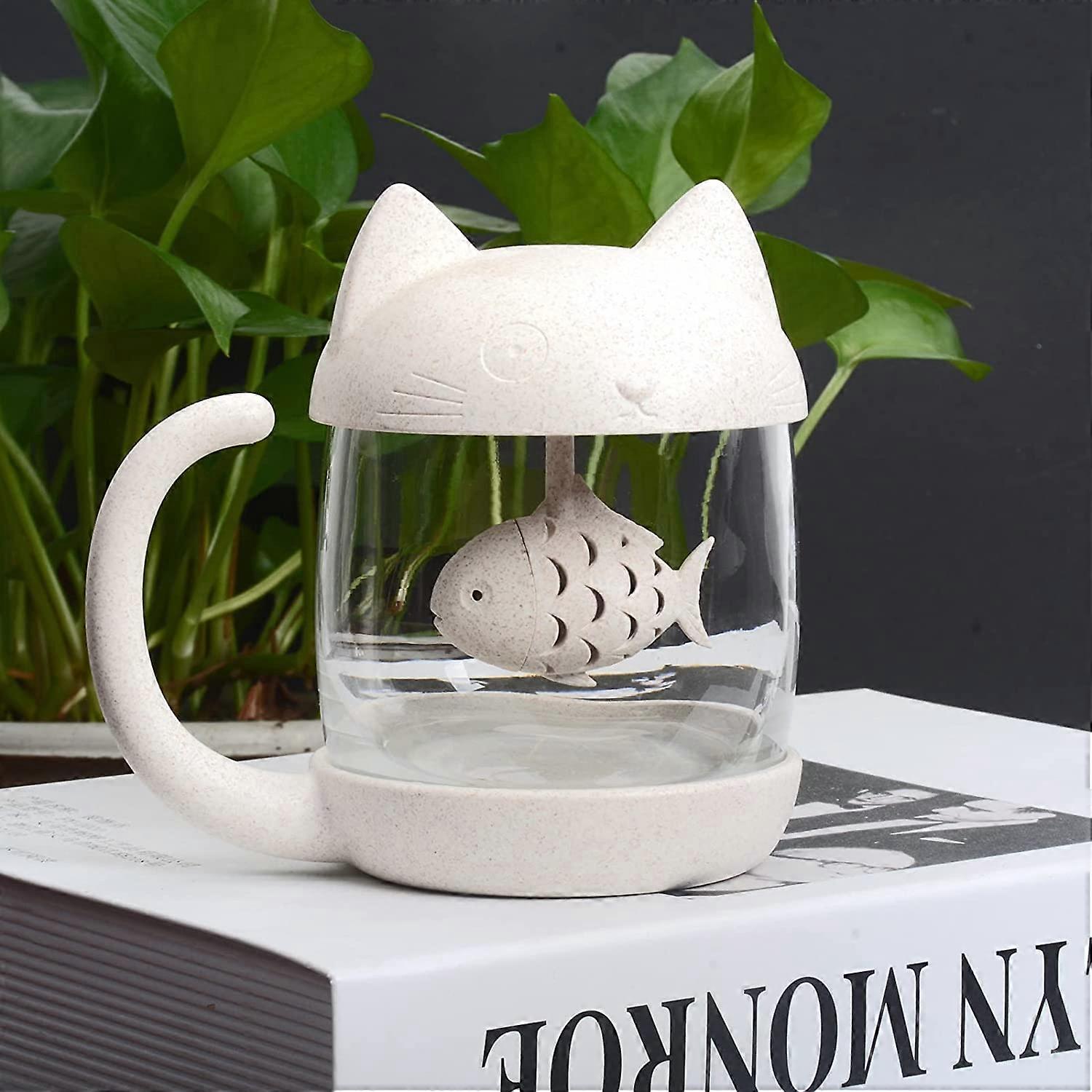 250 ml Cat Glass Cup Tea Mug with Fish Tea Infuser Strainer Filter ...