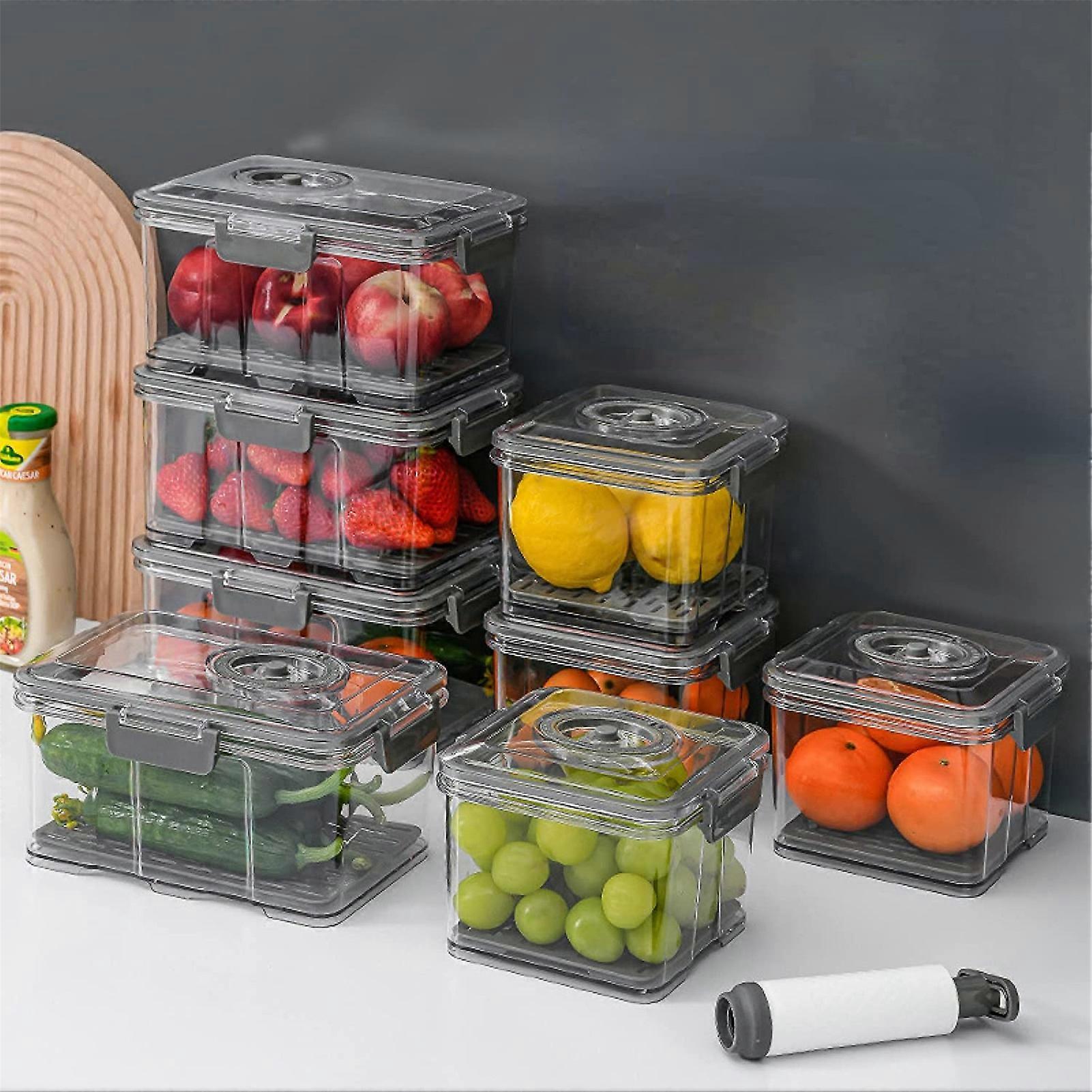 Vacuum Food Storage Container Transparent Fridge Organizer with Drain ...