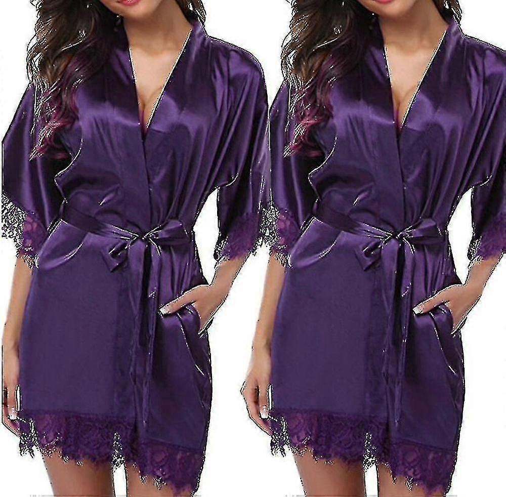 Satin Robe Wedding Bride Bridesmaid Kimono Dressing Gown Sleepwear ...