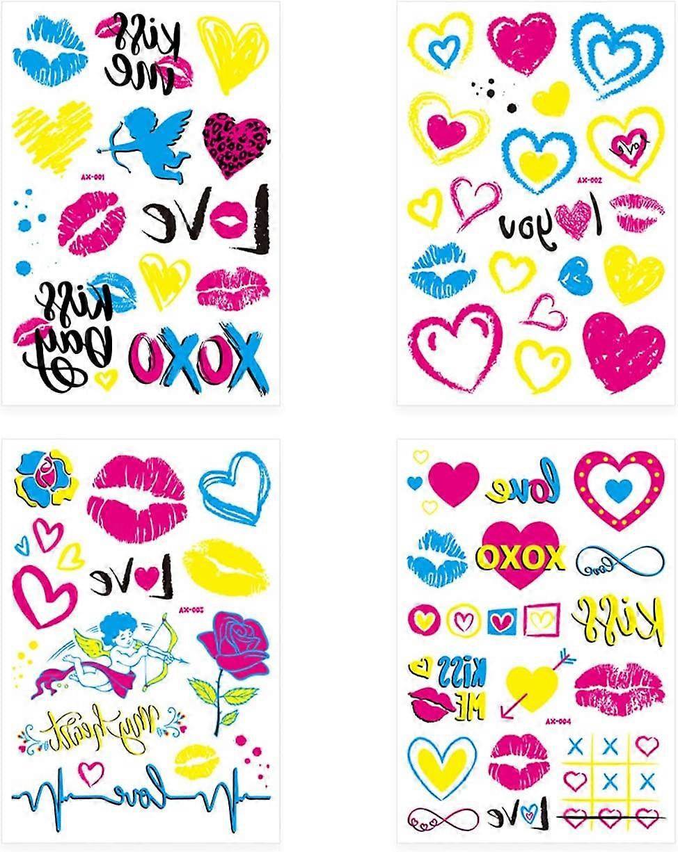 4 Sheets Neon Temporary Tattoos, 80+ Shimmer Designs Glow UV Neon Body ...
